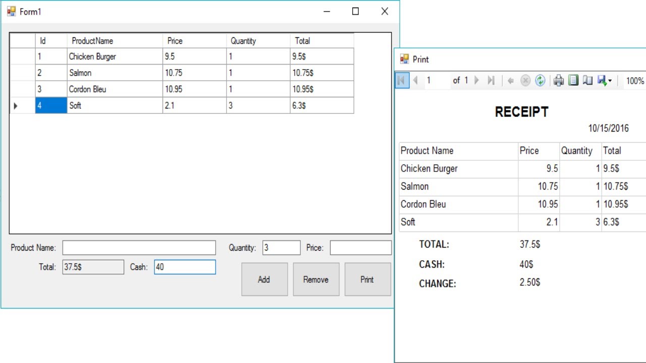 C# Tutorial - Print Receipt using Report Viewer | FoxLearn