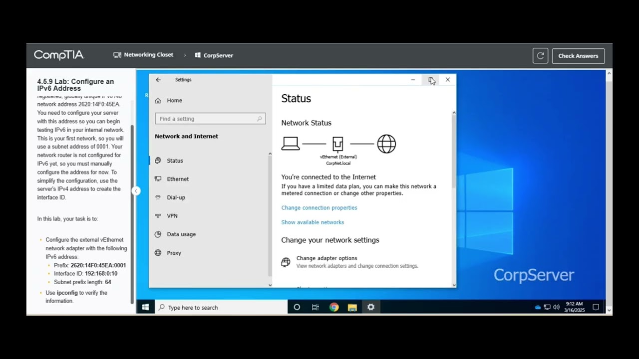 Testout | Network + | 4.5.9 Lab: Configure an IPv6 Address