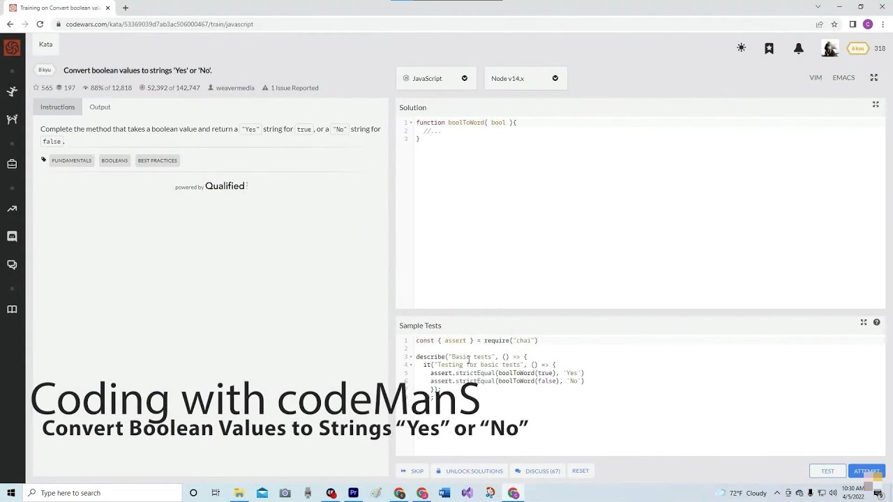 (Archived) Codewars 8 kyu Convert Boolean Values to Strings 