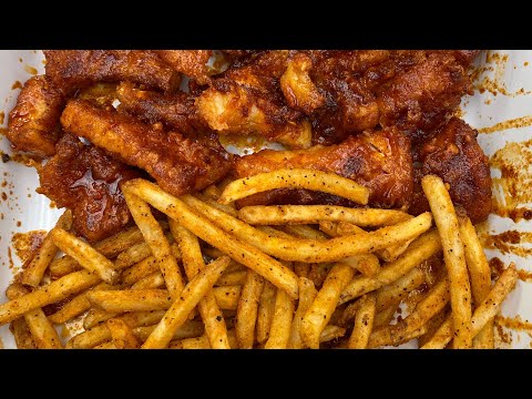 Deep fried cod fish with a Nashville hot sauce