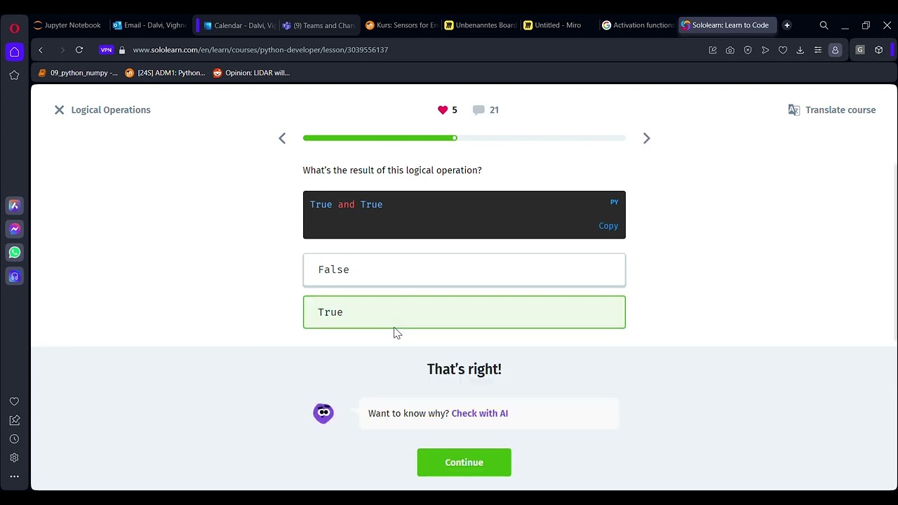 19 Logical Operations | Python Developer | Sololearn