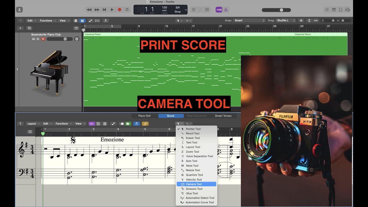 Logic Pro - How to Print Score to PDF using CAMERA TOOL