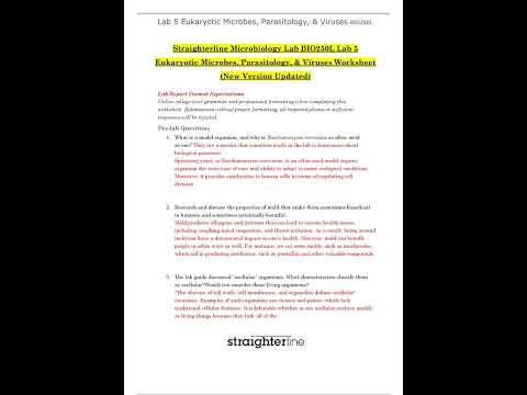Straighterline Microbiology BIO250L Lab 5 Eukaryotic Microbes, Parasitology, & Viruses Worksheet Que