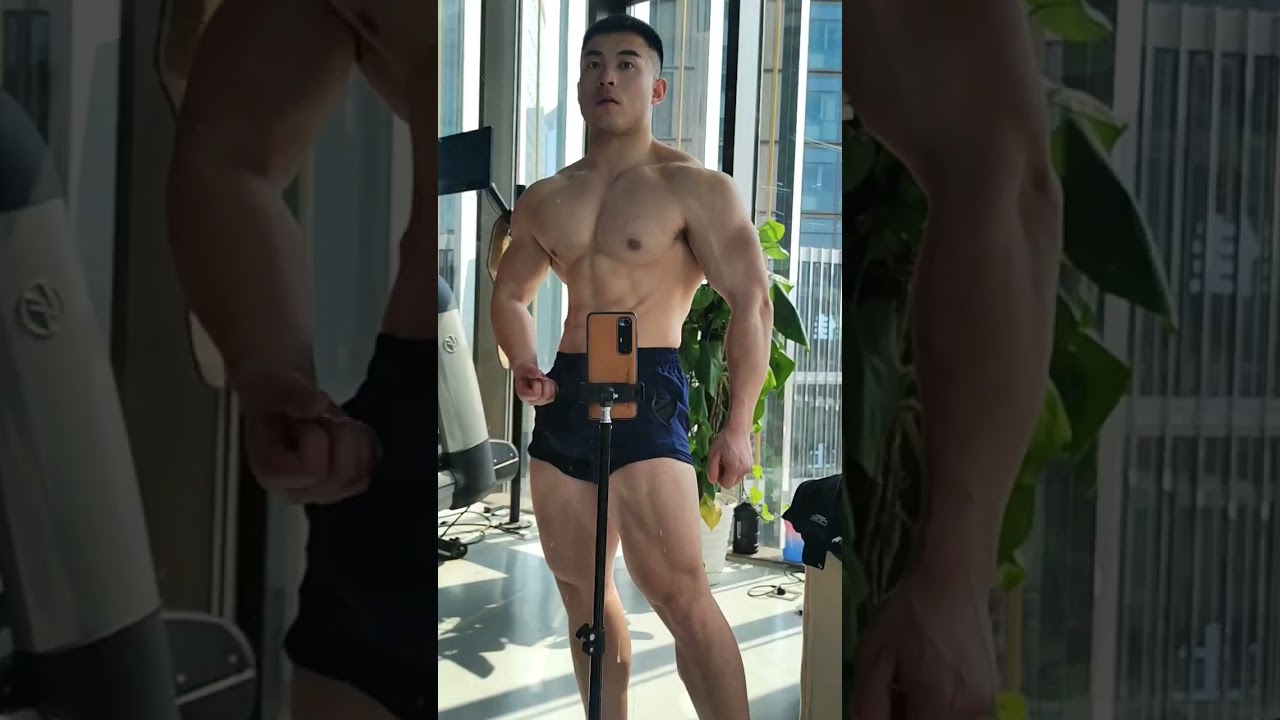 strong big biceps flexing
