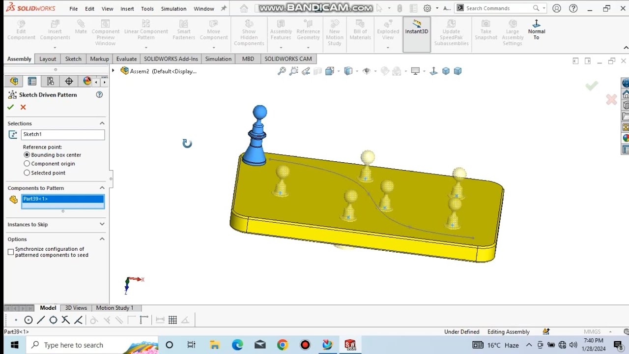 Sketch Drive component pattern in solidworks asembly