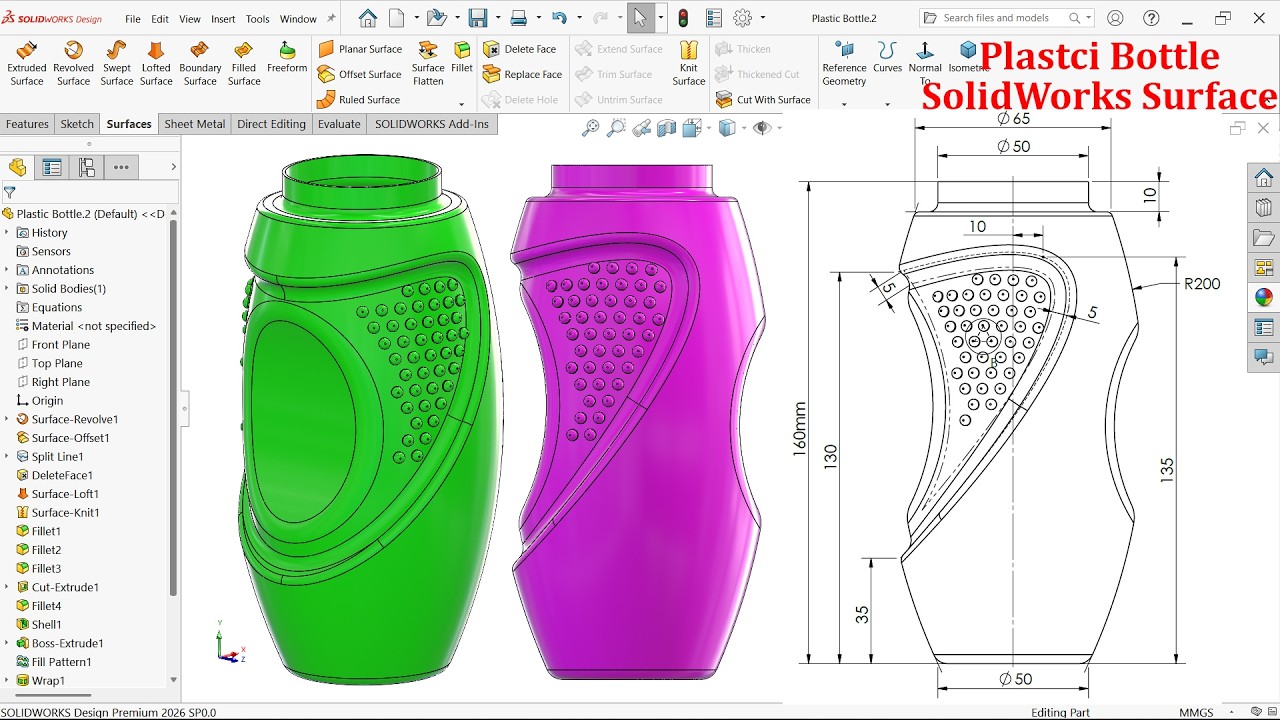 Plastic Bottle Modeling in SolidWorks Surface