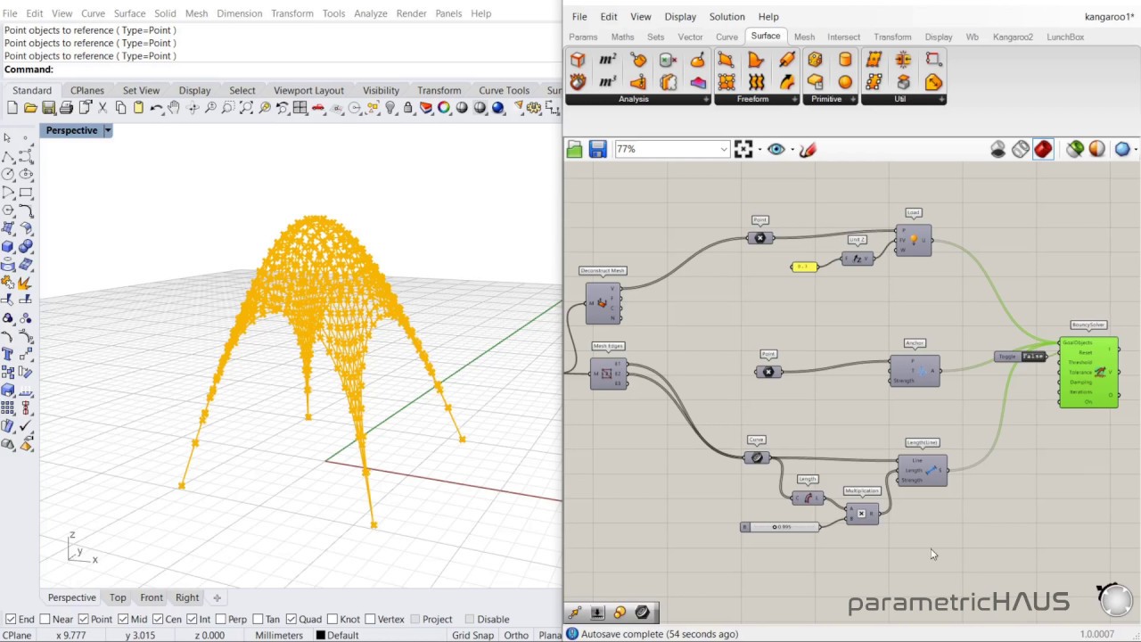Catenary mesh in Grasshopper using the Kangaroo solver (no audio)