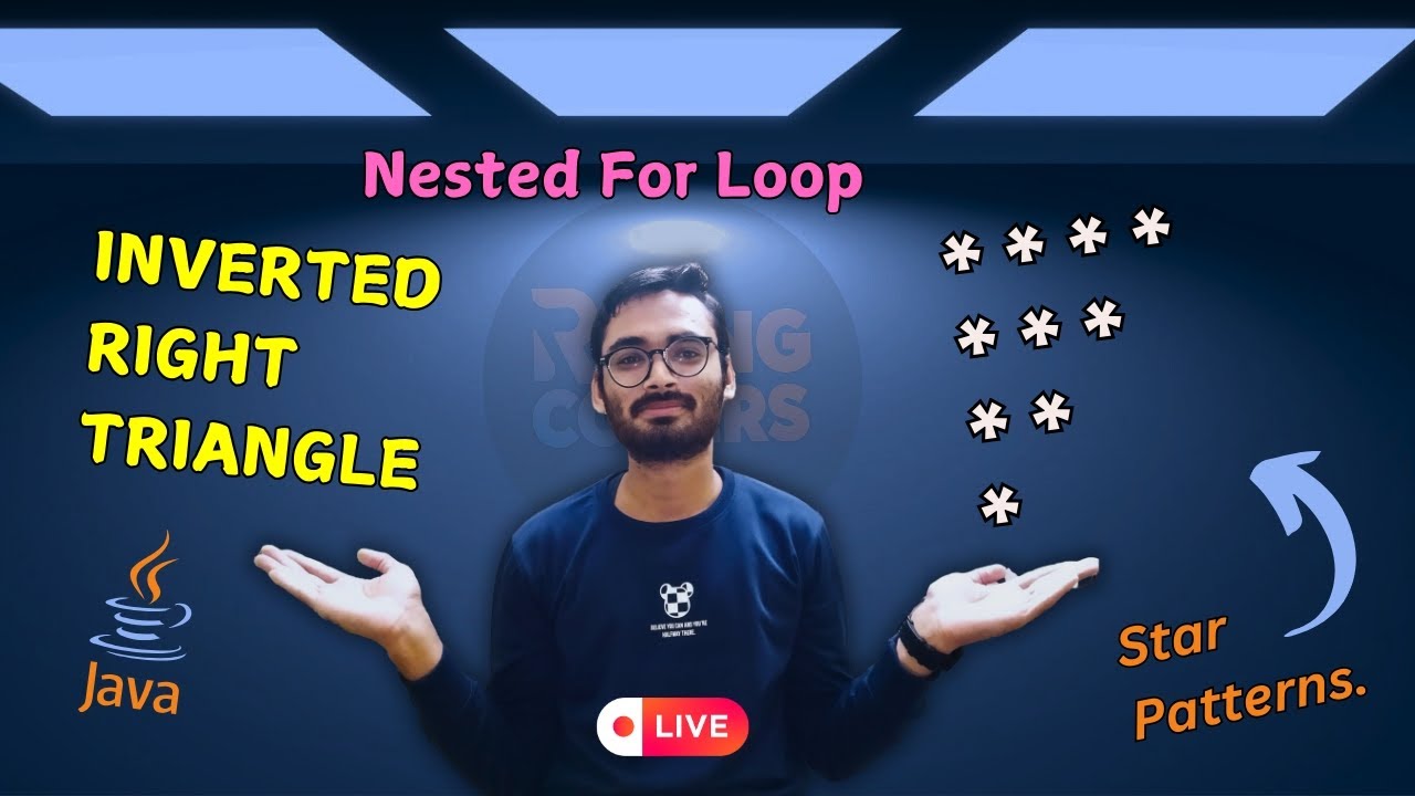 Inverted Triangle Pattern in Java. Nested for loop in java. Star Patterns in Java. #viralvideo