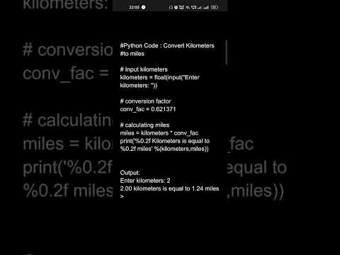 Python code : Convert Kilometers to miles
