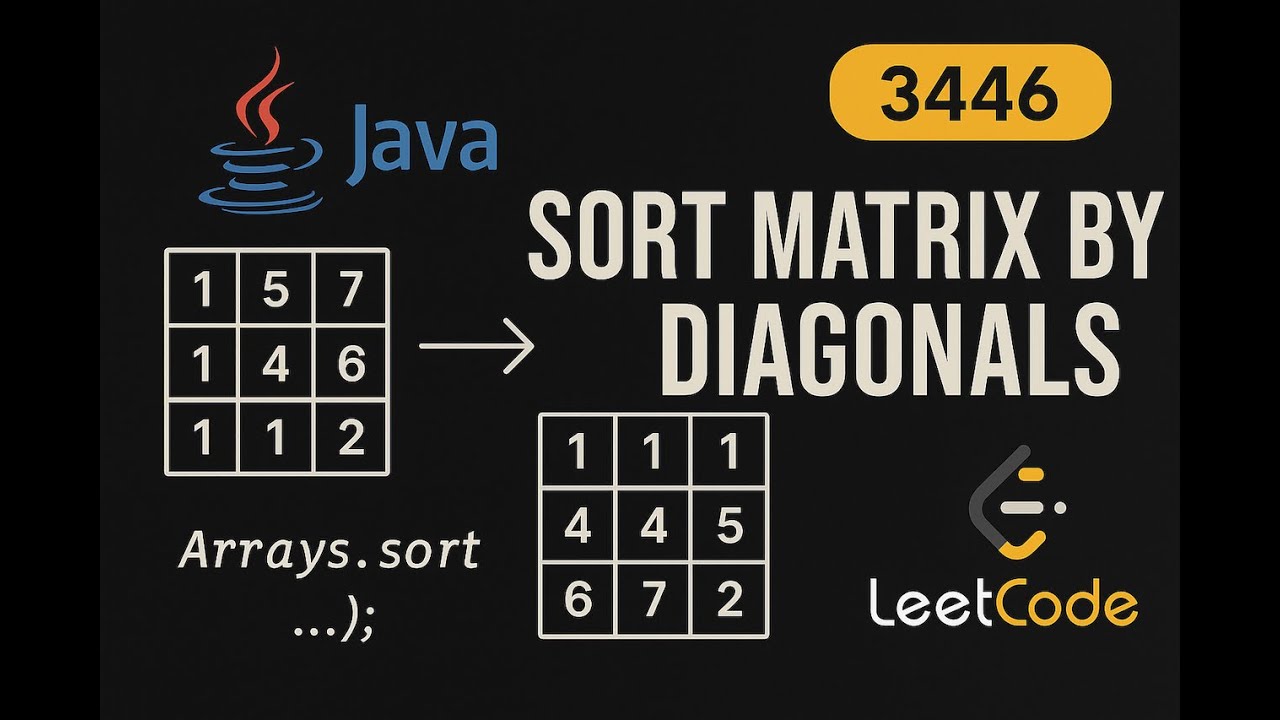 LeetCode 3446: Sort Matrix by Diagonals | Java Solution | Matrix Sorting Algorithm