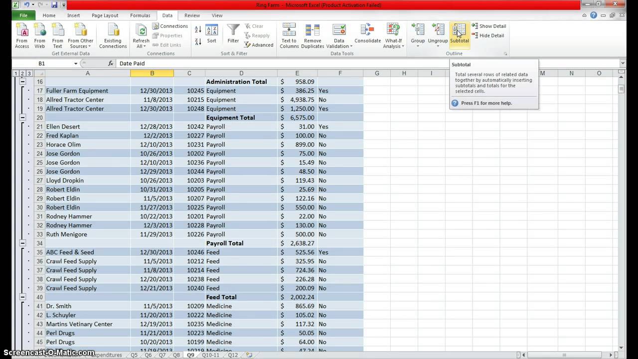 Excel Assignment 5B