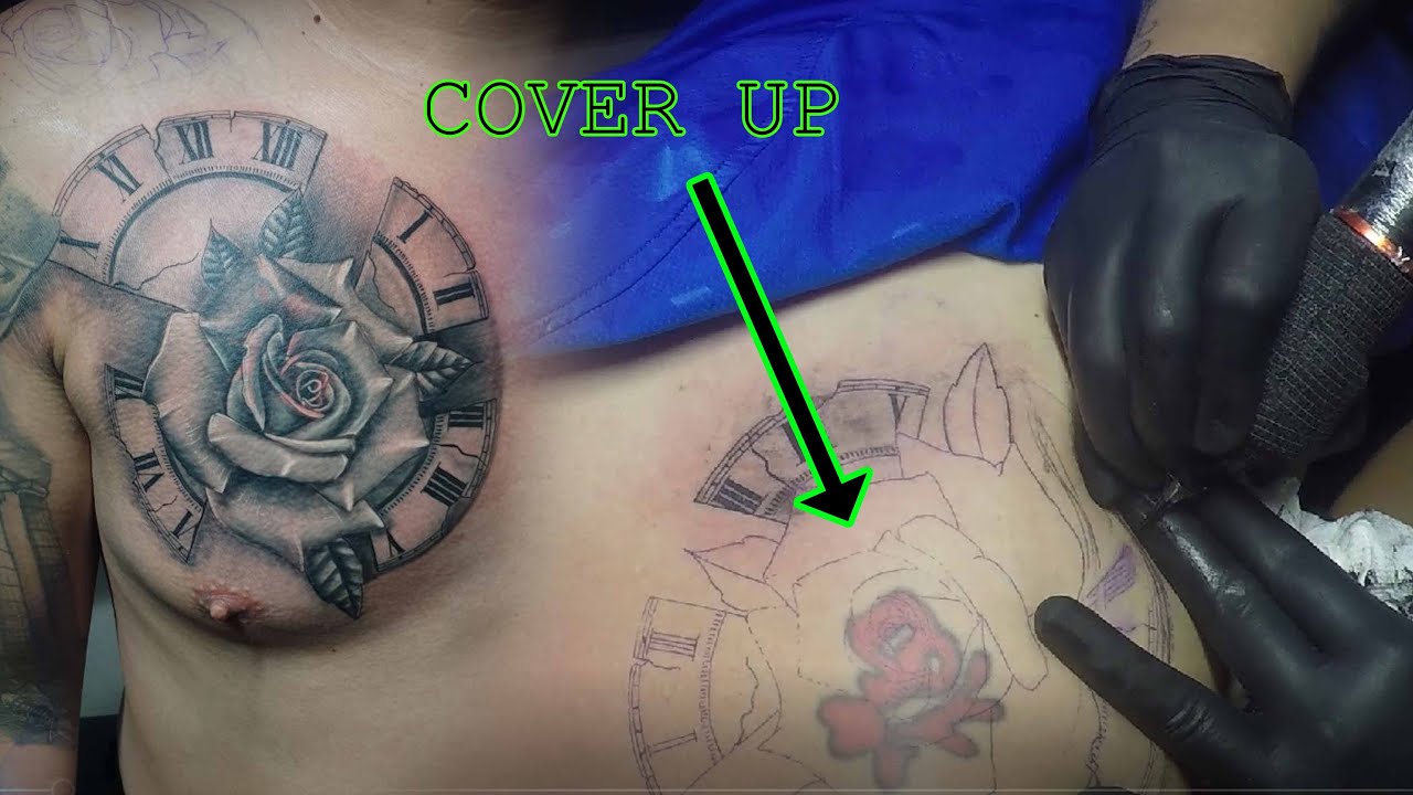 Broken clock chest tattoo timelapse