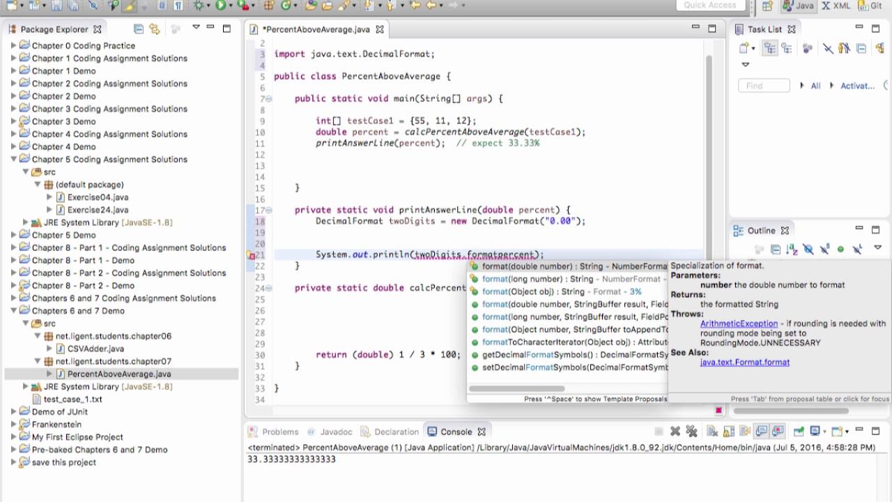 Tutorial:  Java Chapter 7 Demo - PercentAboveAverage