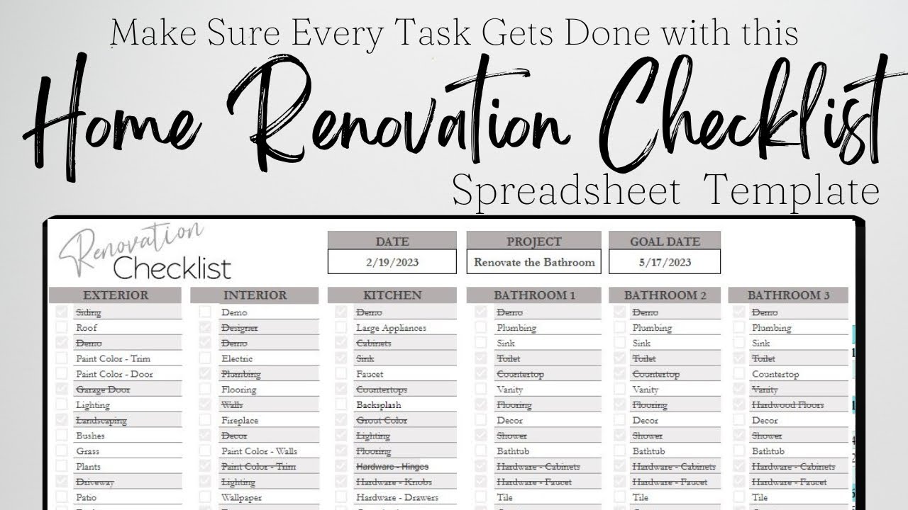 Home Renovation Checklist, Home Remodel Checklist, Interior Design Kitchen Bathroom Home Improvement