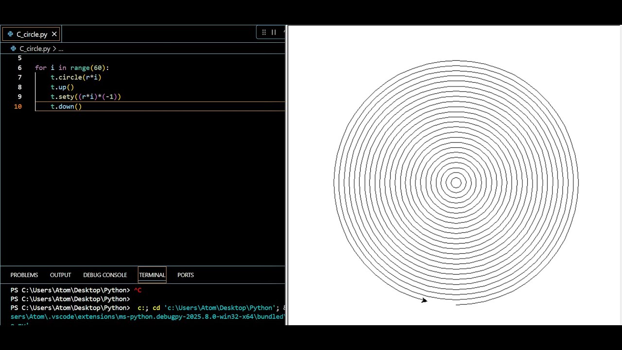 How to draw concentric circles in python turtle?