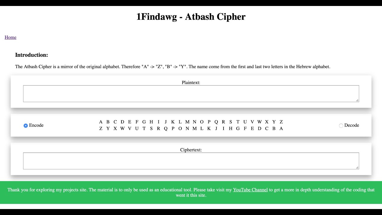 Atbash Cipher - Demo and Code