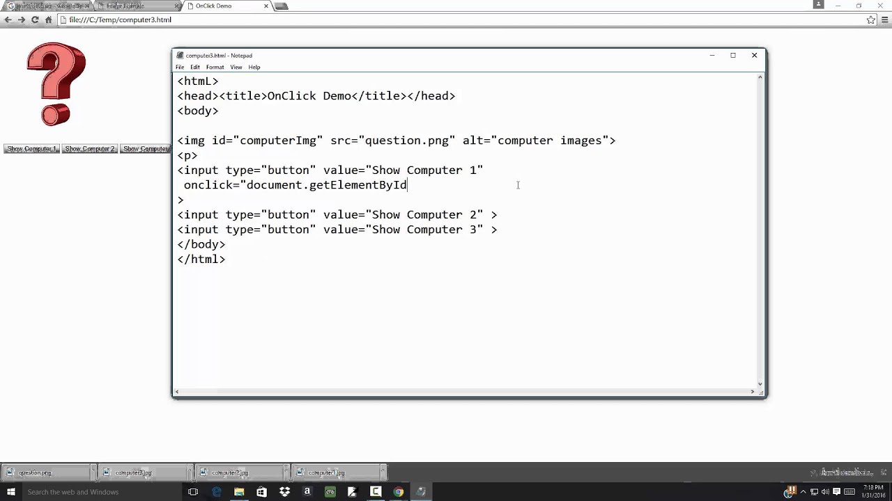 Introduction to Computer Science - HTML/JavaScript - OnClick using IDs/GetElementByID