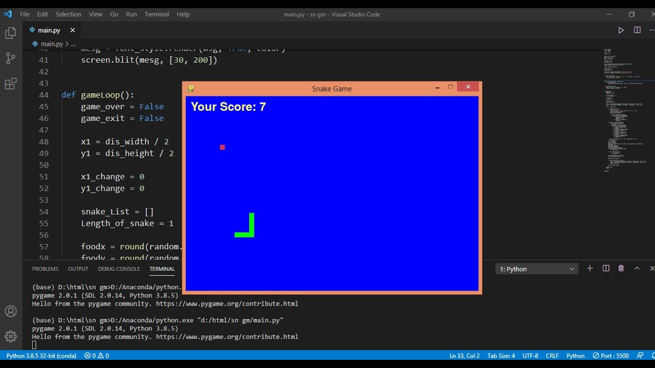 Make Snake Game in Python using PyGame | Python  Source Code