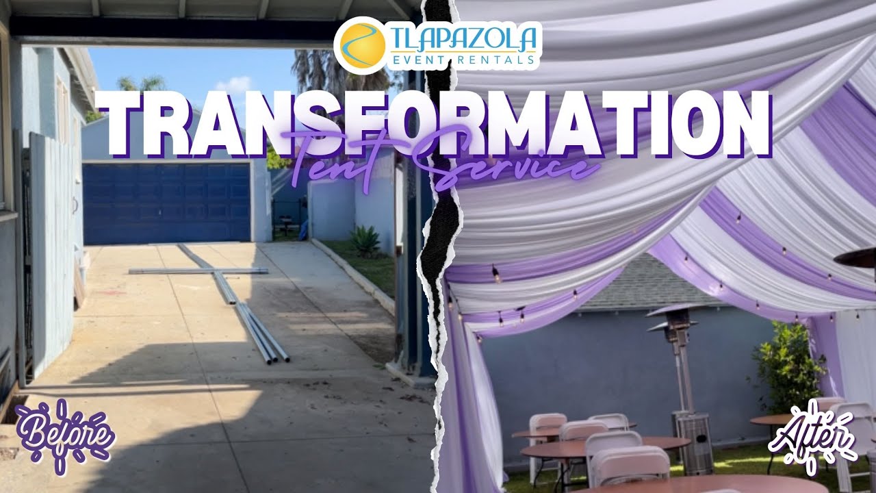 Residential Purple draping tent setup Backyard Transformation