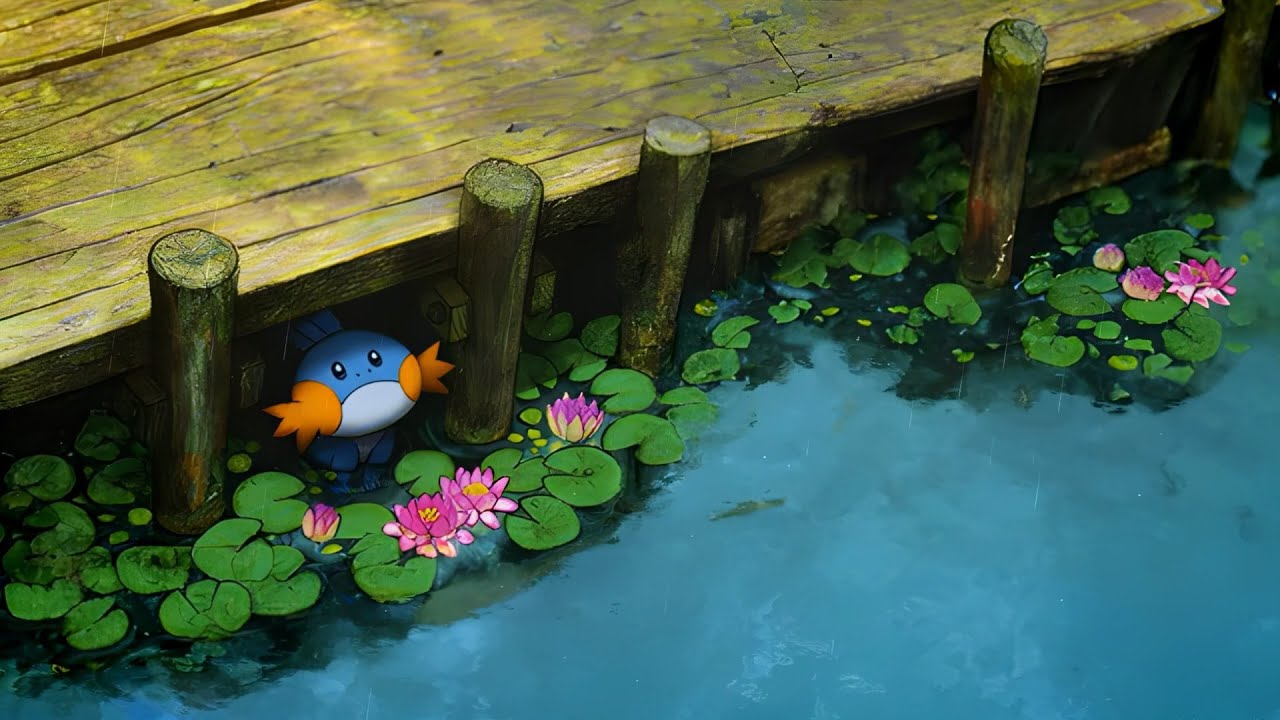 Wallpaper Engine Anime - Mudkip | Rainy Day | Pond Pokemon