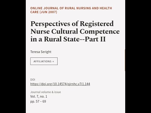 Perspectives of Registered Nurse Cultural Competence in a Rural State--Part II | RTCL.TV