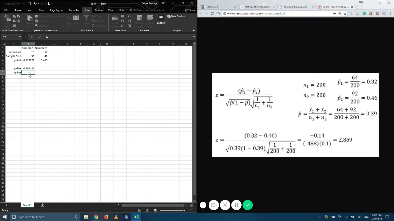 Excel: Test Statistic Proportion (Two Sample)