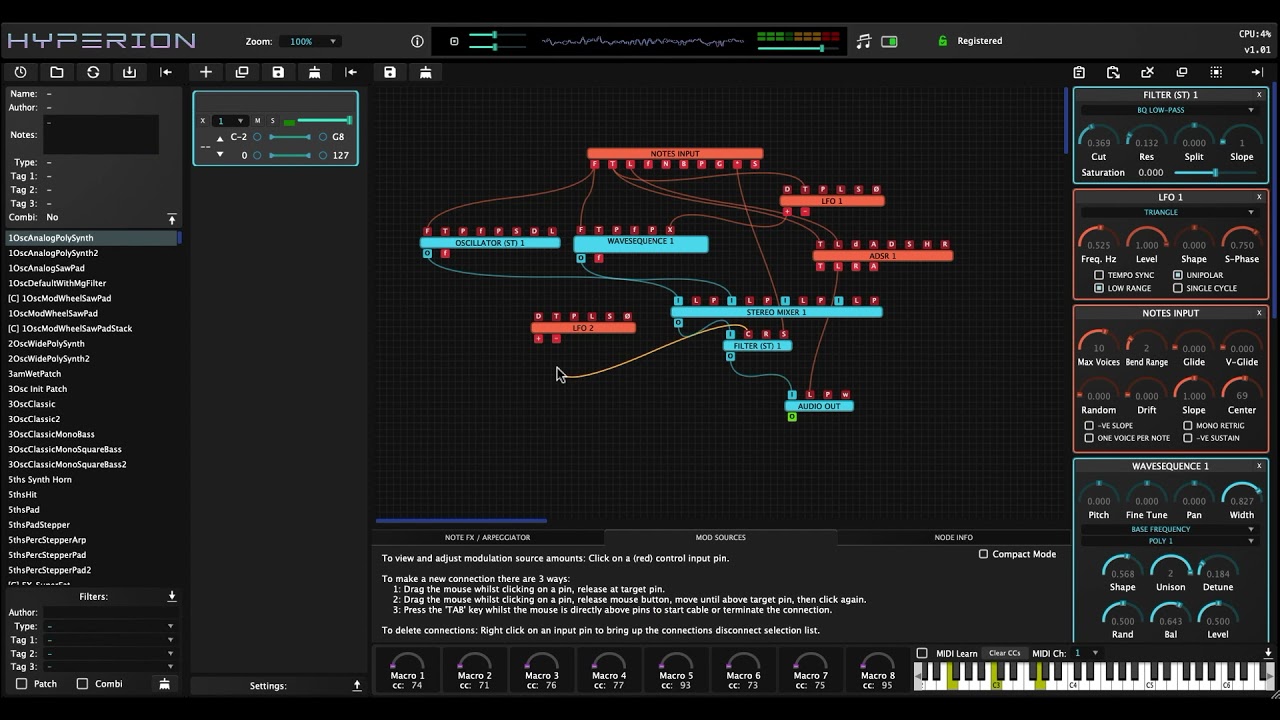 Hyperion - Patching example - making a pad