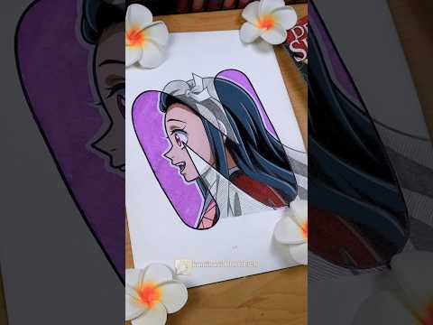 Drawing Nezuko ???? DEMON SLAYER || Stained Art ???? #shorts #drawing #demonslayer