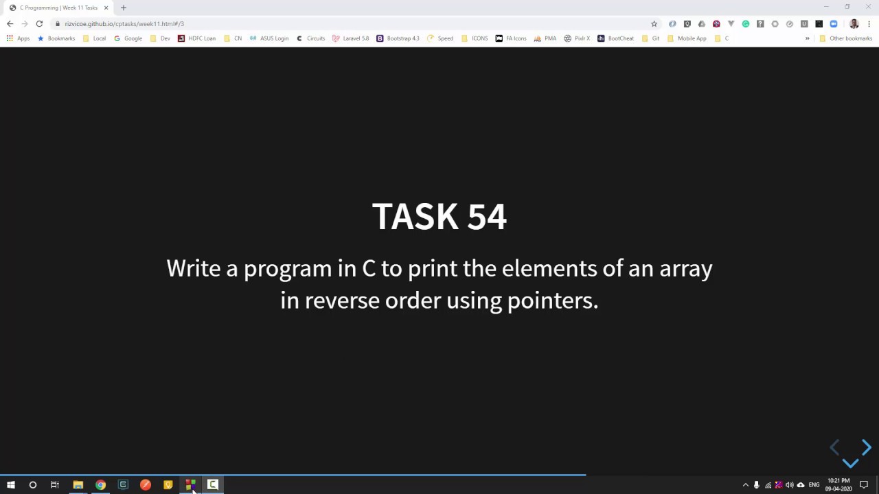 How to print the elements of an array in reverse order using pointers - Week 10 - Task 54