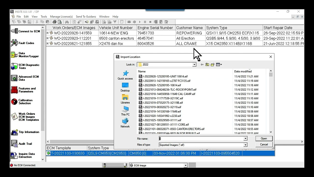 How to export an ECM image out of the INSITE Work Order module