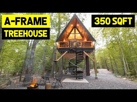 ULTRA-MODERN 350sqft TINY A-FRAME CABIN TREEHOUSE w/ Hot Tub & Lake!