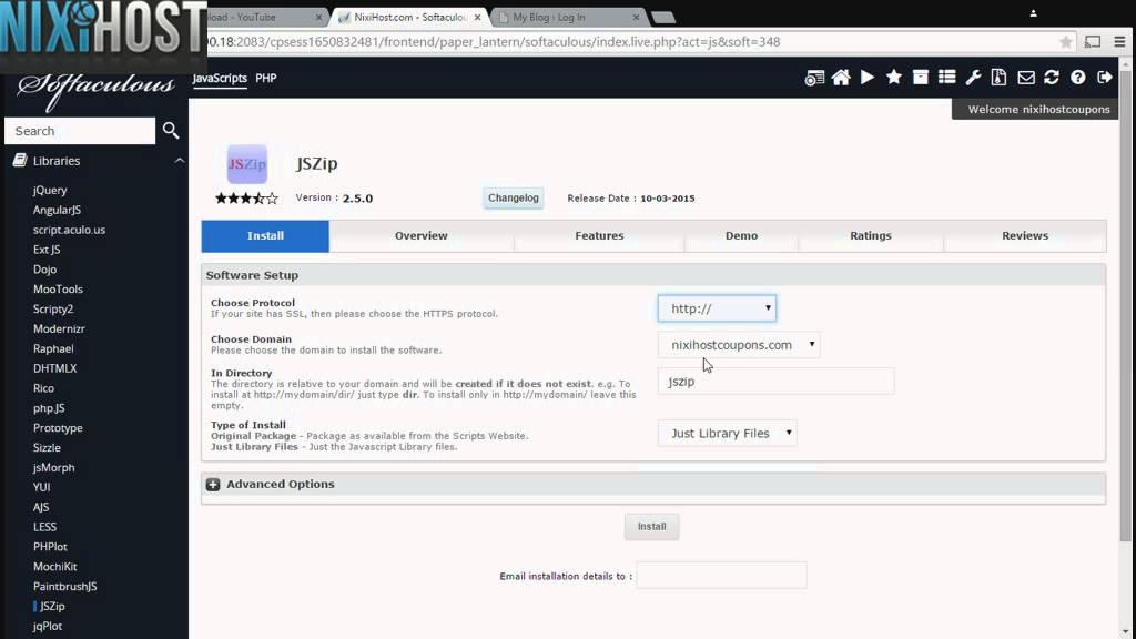 Installing JSZip with Softaculous in cPanel