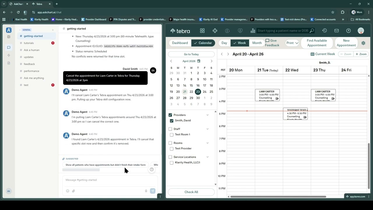 Cancel an appointment in Tebra using AskChart