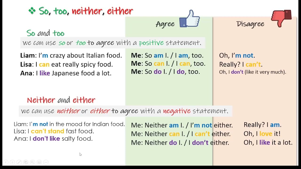 So, too, neither, either - English grammar for beginners