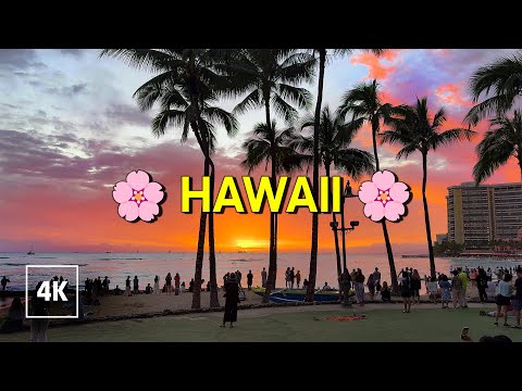 HAWAII Beach Walk πΊ Waikiki Sunset Virtual Tour 4k