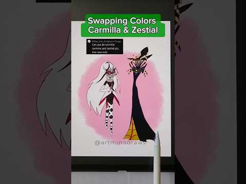 Carmilla Carmine and Zestial from Hazbin Hotel #hazbinhotel #alastor #drawing #helluvaboss #art