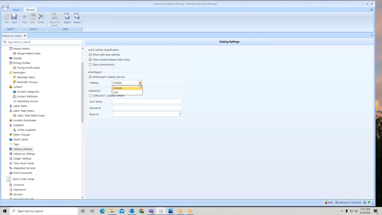 Enterprise - Setup - Catalog Settings
