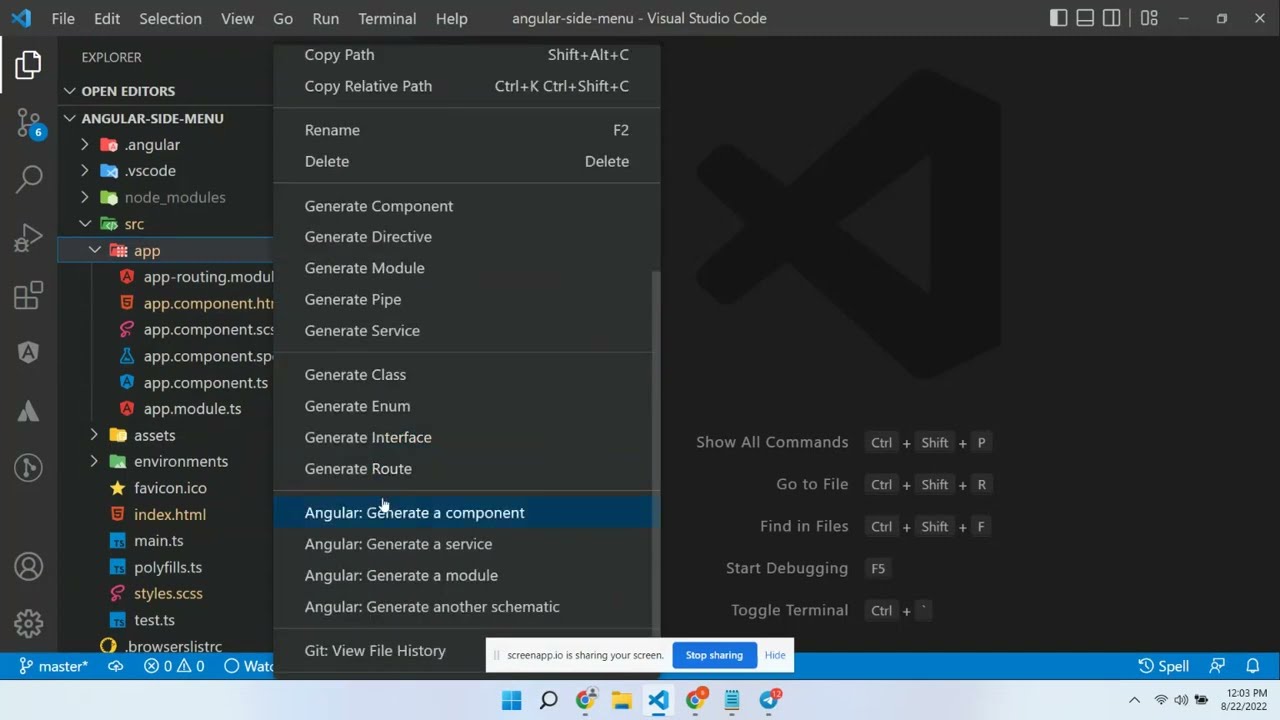 How to create angular side menu