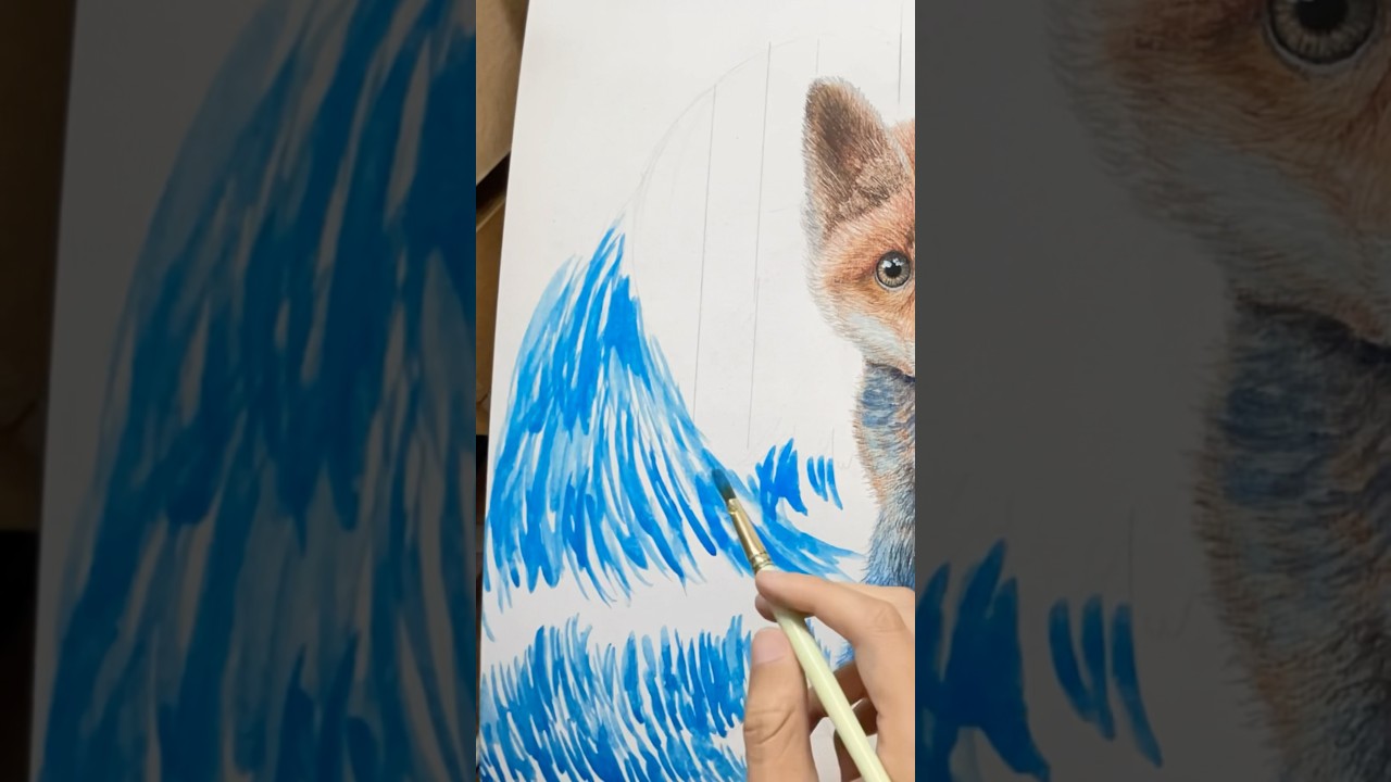 Using #coliro metallic watercolors to #paint the waves around the fox