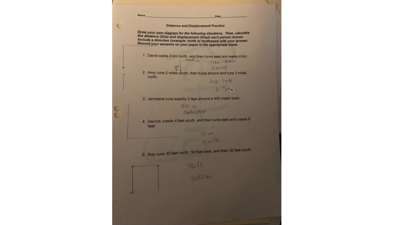 distance and displacement worksheet explained