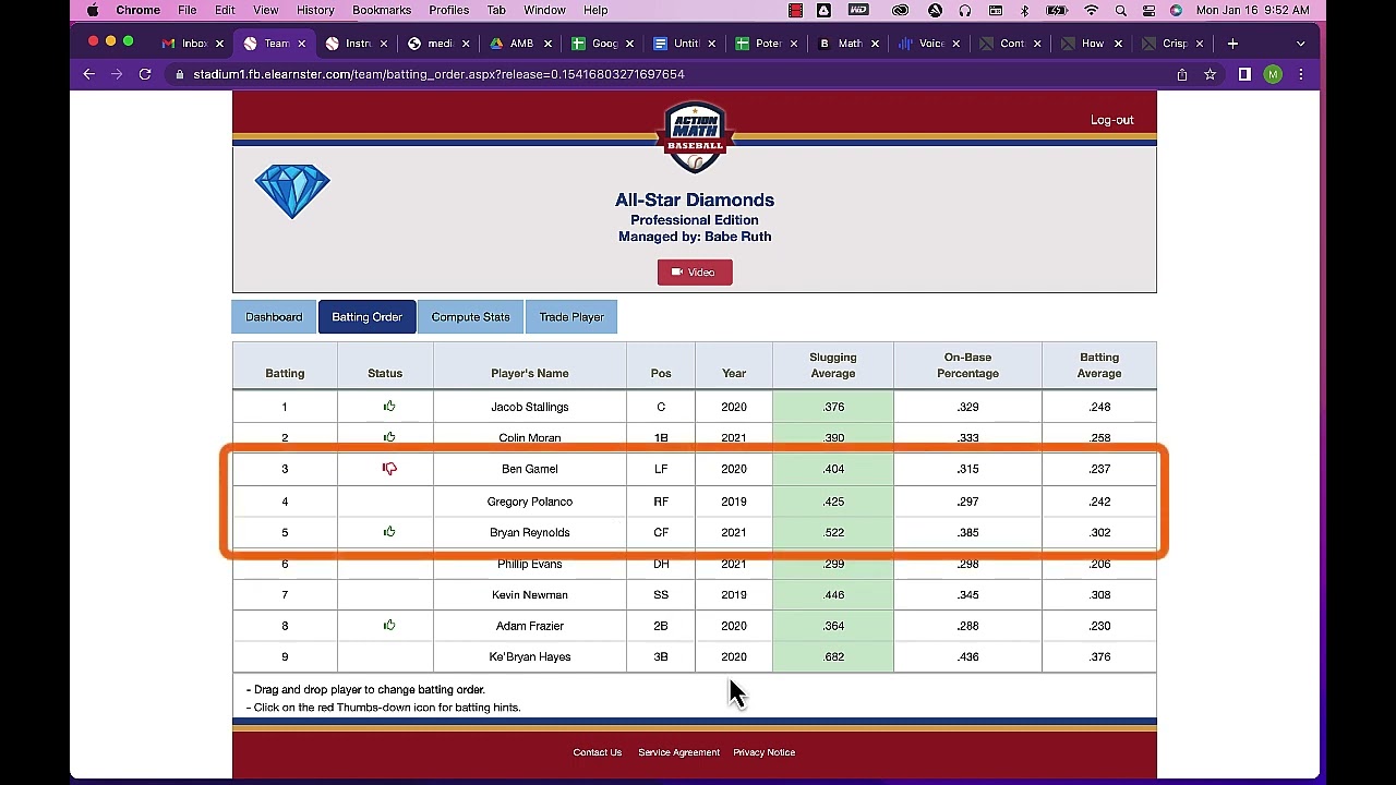 Action Math Baseball - Set Batting Order