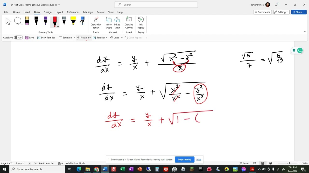 34 First Order Homogeneous Example 5   GeoGebra graphing