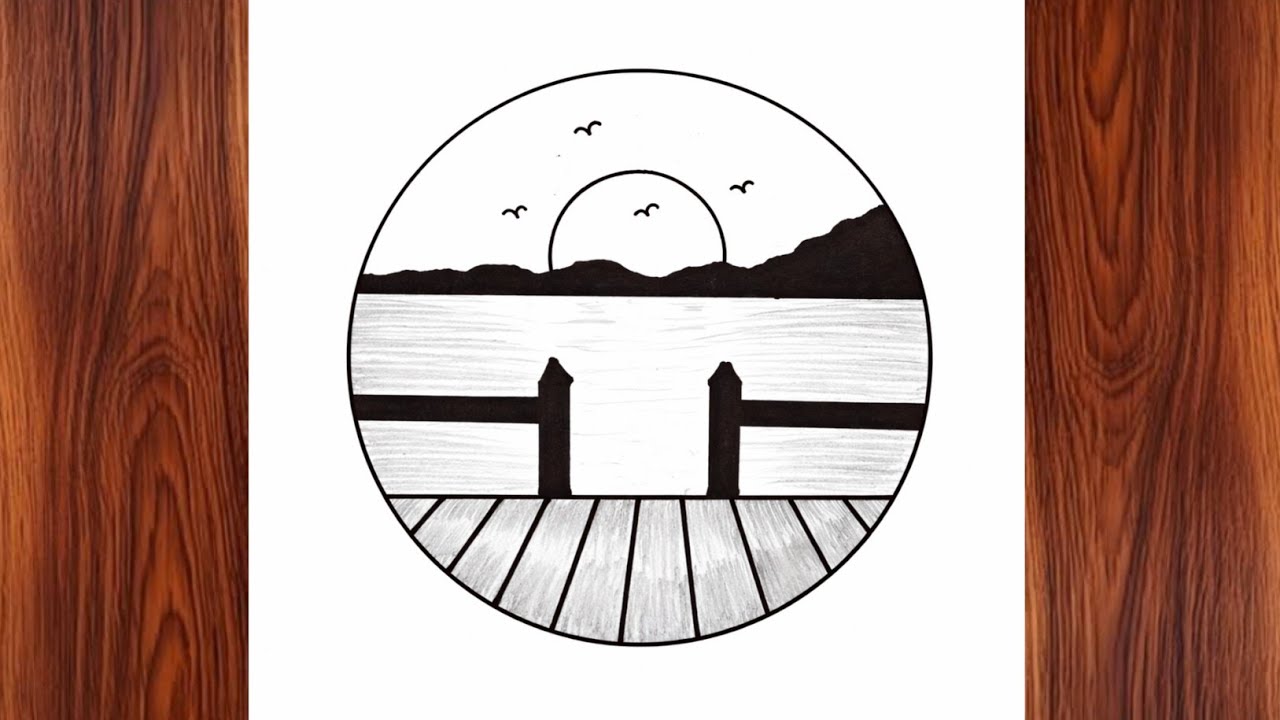 How to draw Pencil Sketch Circle Scenery / Easy Circle Scenery Drawing / Drawing for beginners 