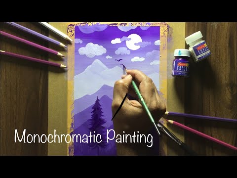 Monochromatic painting/Landscape painting/Purple art/scenery painting/painting for beginners/Trees
