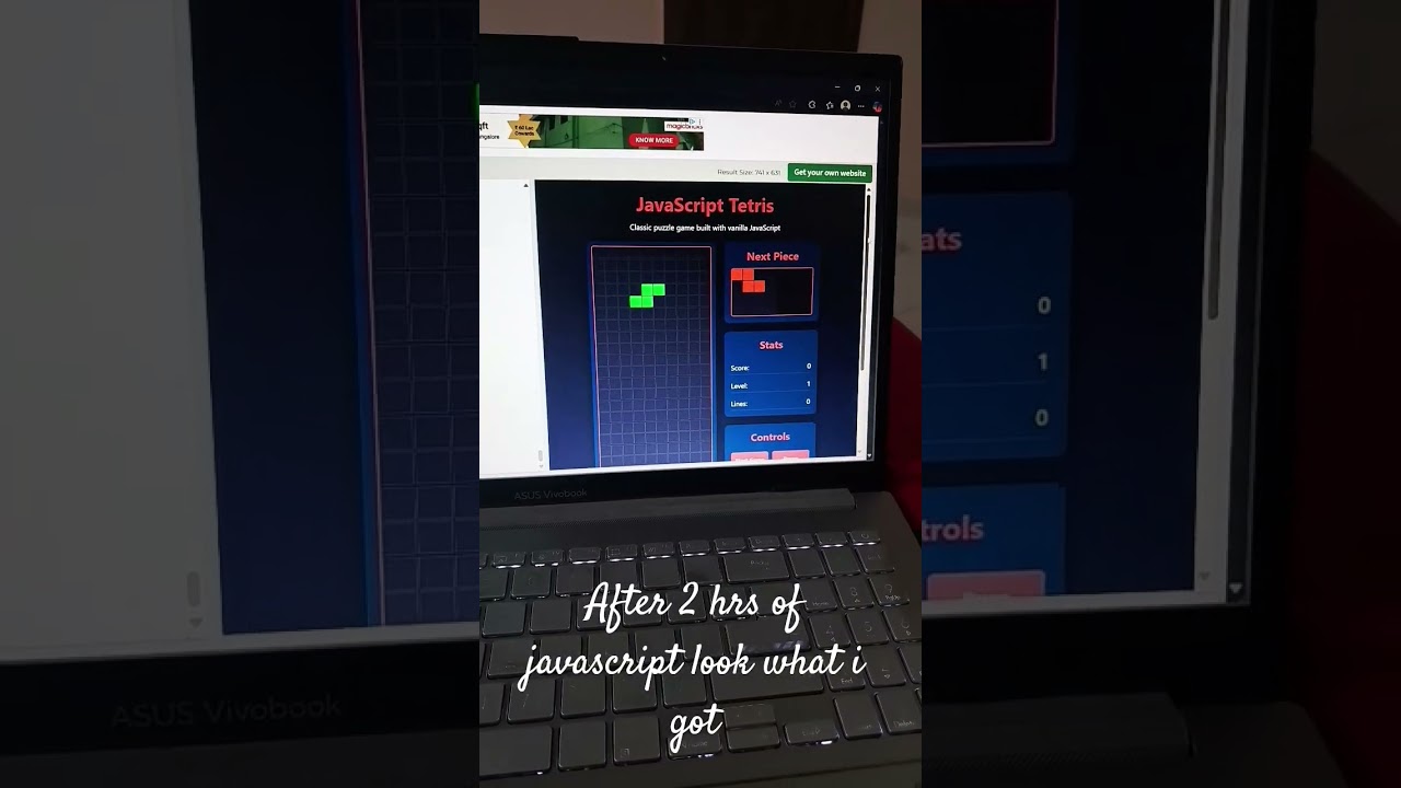 Javascript tetris game coded by me after 2 hours #code #codelearning
