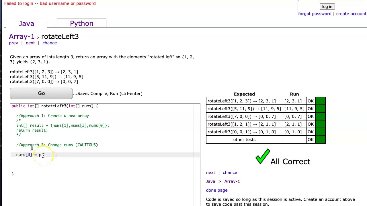 Codingbat - rotateLeft3 (Java)