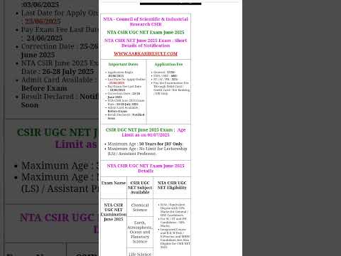 NTA CSIR UGC NET exam June notification out ।ugc net june 2025 CSIR-NET June 2025 Notification Out!