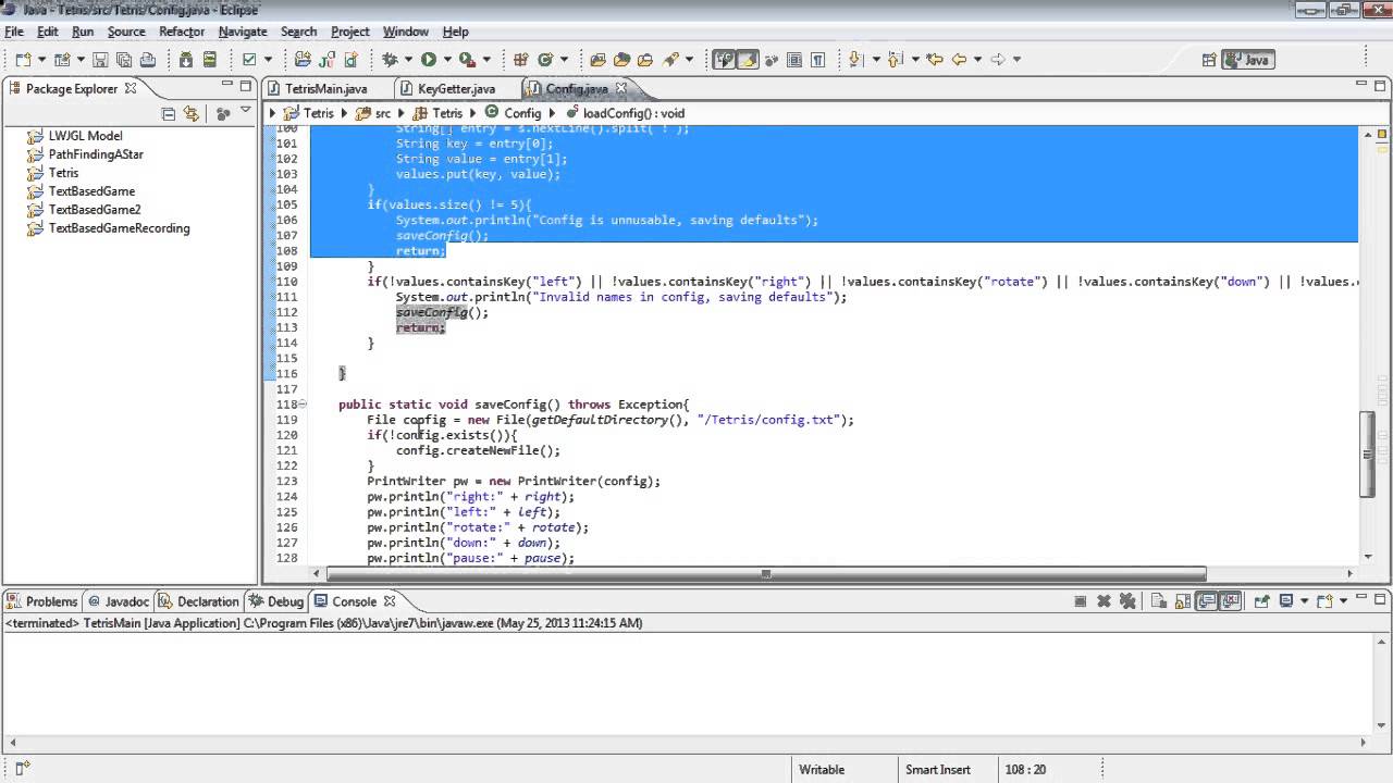 Java Tetris Tutorial 5 - Saving the Config