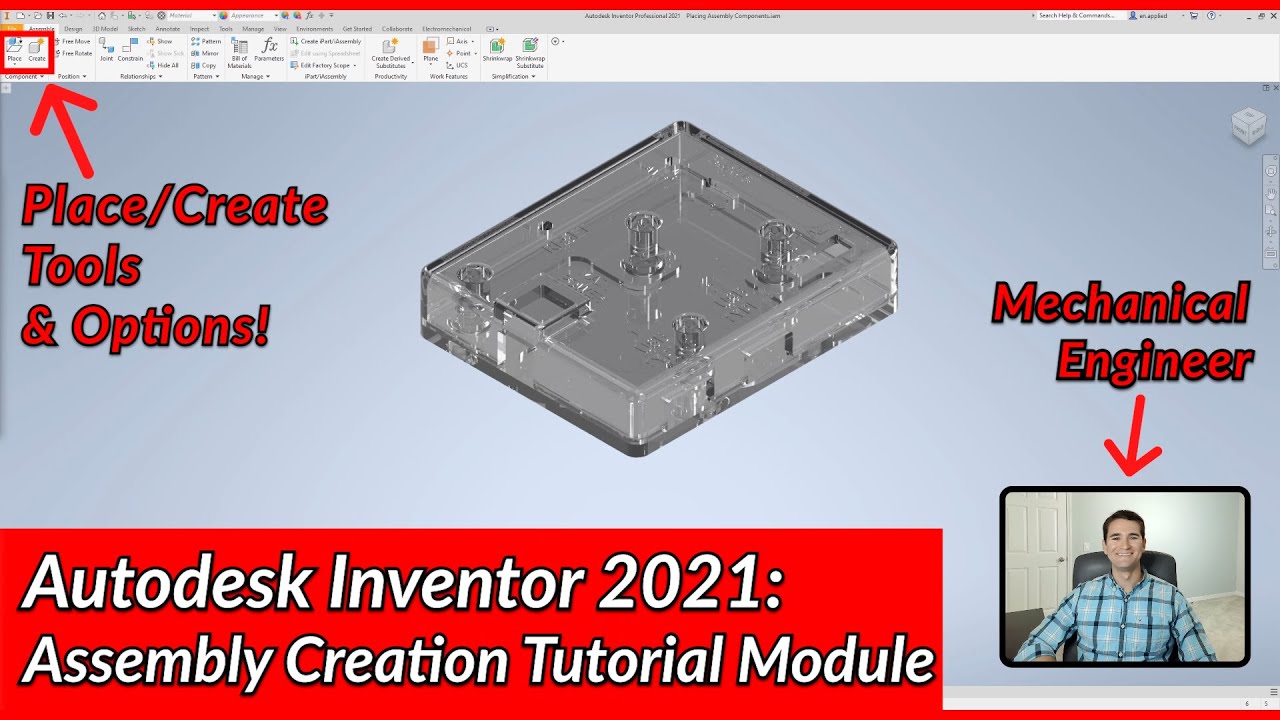 Place & Create Components - Autodesk Inventor Assembly Tutorial | Autodesk Inventor 2021 IN DEPTH