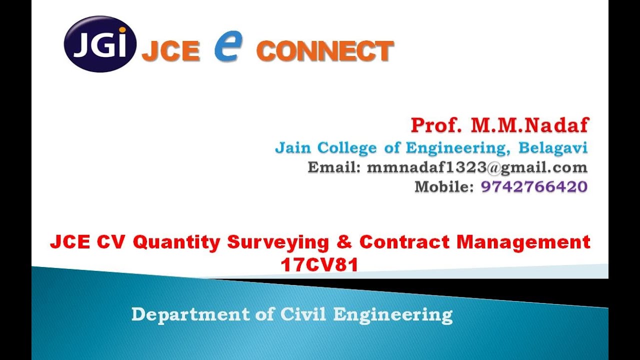 JCE CV QUANTITY SURVEYING  17CV81   MODULE 3.1